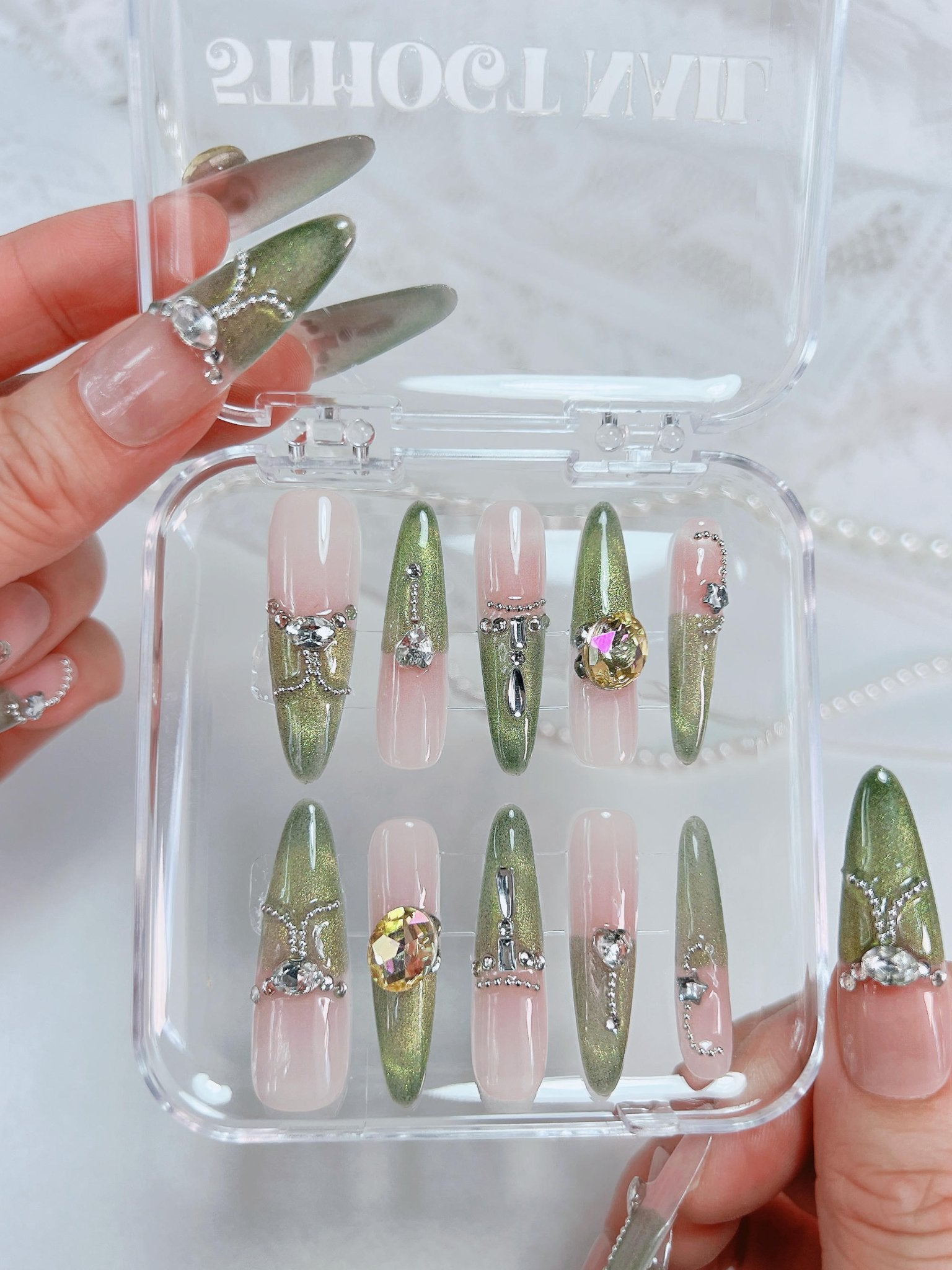Stiletto Shape | Press on nails | Muse Green – 5thOct Nail
